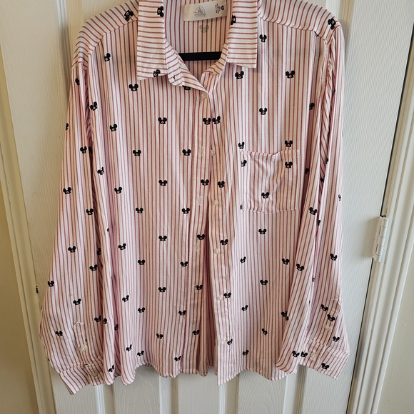 Disney | Tops | Disney Pink And Black Casual Button Down Shirt | Poshmark